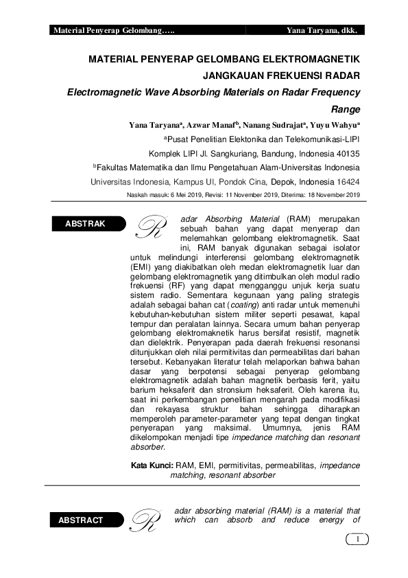 (PDF) Electromagnetic Wave Absorbing Materials on Radar Frequency Range