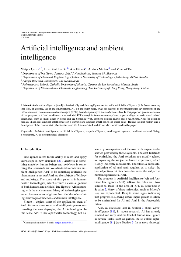 (PDF) Artificial intelligence and ambient intelligence