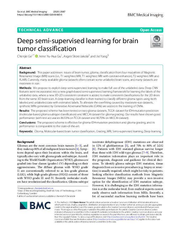 (PDF) Deep semi-supervised learning for brain tumor classification