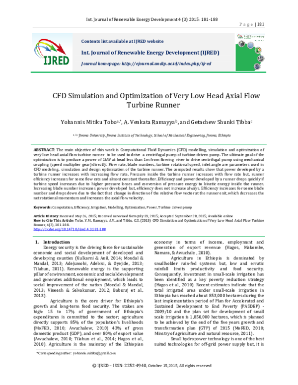 (PDF) CFD Simulation and Optimization of Very Low Head Axial Flow Turbine Runner