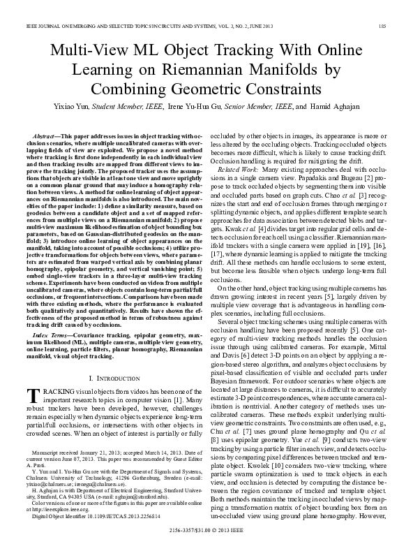 (PDF) Multi-View ML Object Tracking With Online Learning on Riemannian Manifolds by Combining ...