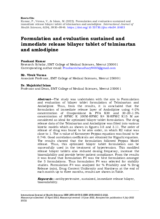 (PDF) Formulation and evaluation sustained and immediate release ...