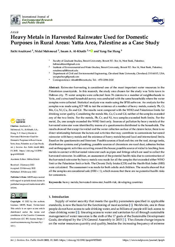 (PDF) Heavy Metals in Harvested Rainwater Used for Domestic Purposes in ...
