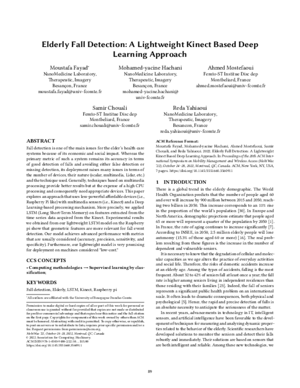 (PDF) Elderly Fall Detection: A Lightweight Kinect Based Deep Learning Approach