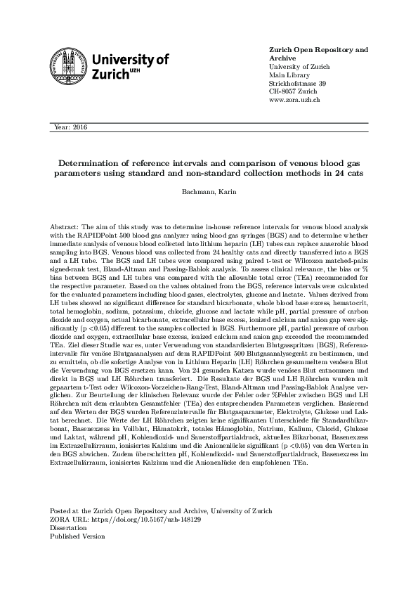 (PDF) Determination of reference intervals and comparison of venous blood gas parameters using ...