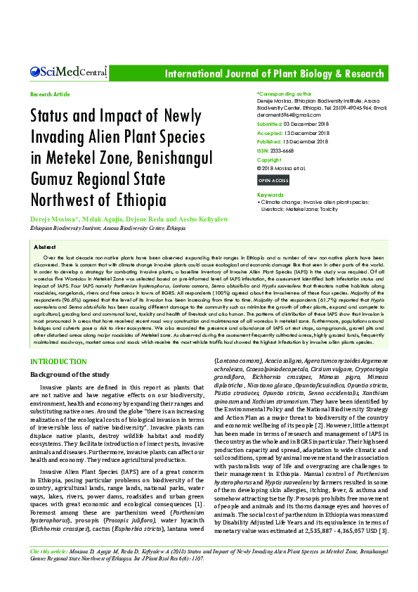 (PDF) Status and Impact of Newly Invading Alien Plant Species in ...