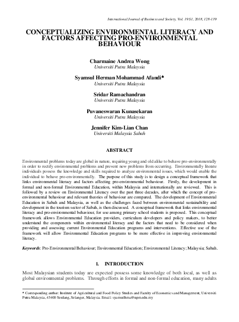 (PDF) Conceptualizing environmental literacy and factors affecting pro ...