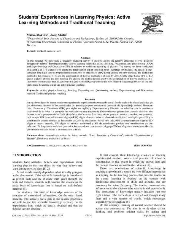 (PDF) Students' Experiences in Learning Physics: Active Learning ...