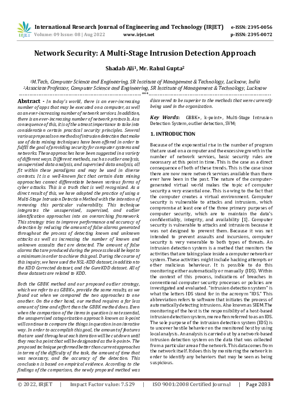 (PDF) Network Security: A Multi-Stage Intrusion Detection Approach