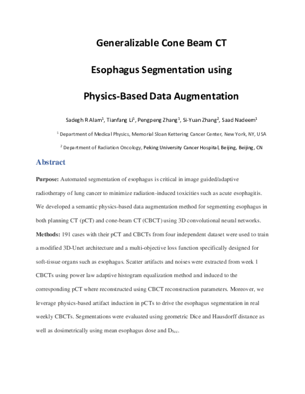 (PDF) Generalizable cone beam CT esophagus segmentation using physics-based data augmentation
