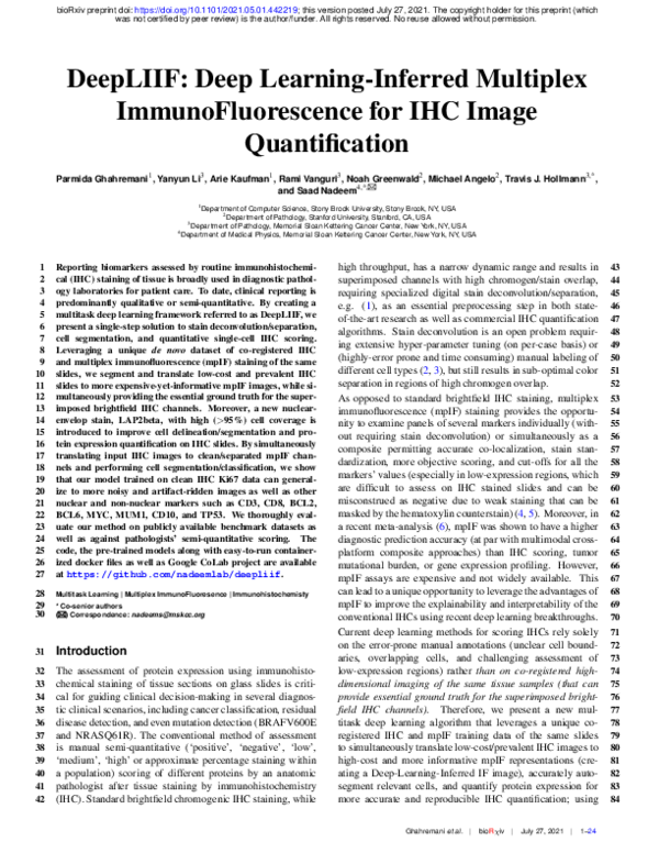 (PDF) Deep Learning-Inferred Multiplex ImmunoFluorescence for IHC Image Quantification