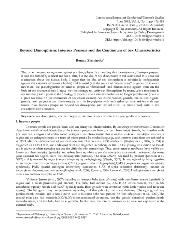 Pdf Beyond Dimorphism Intersex Persons And The Continuum Of Sex Characteristics