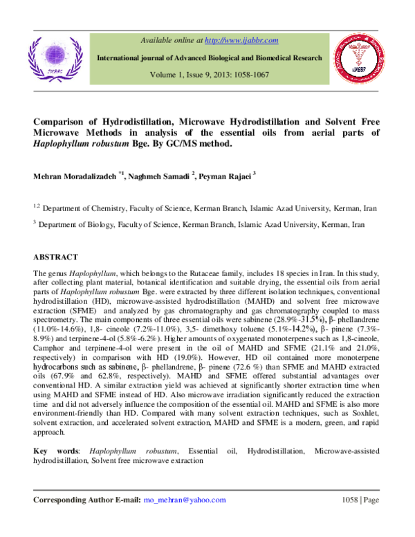 (PDF) Corresponding Author Comparison of Hydrodistillation, Microwave ...