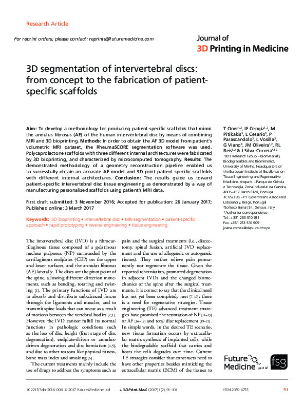 Pdf 3d Segmentation Of Intervertebral Discs From Concept To The