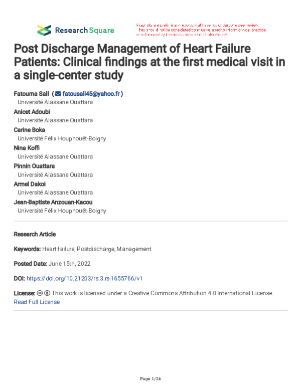 (PDF) Post Discharge Management of Heart Failure Patients: Clinical ...