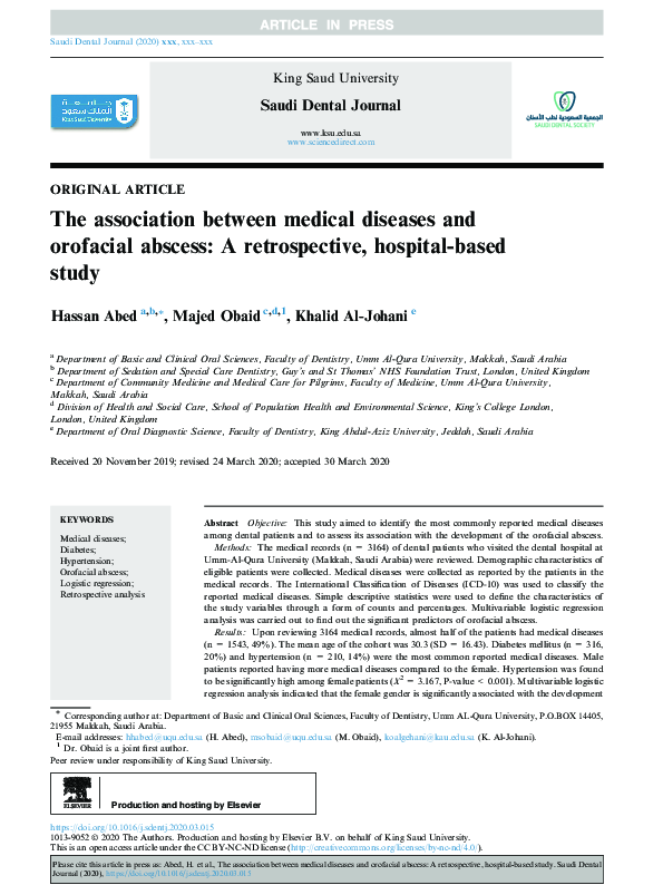 (PDF) The association between medical diseases and orofacial abscess: A ...
