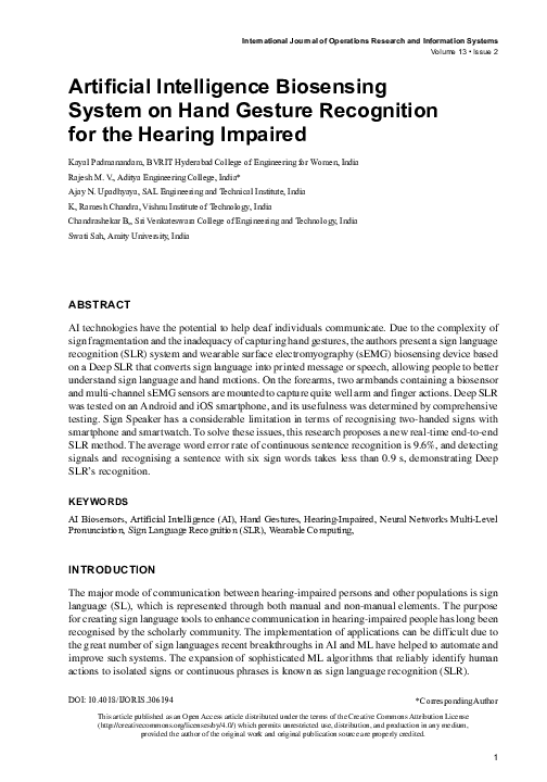 (PDF) Artificial Intelligence Biosensing System on Hand Gesture Recognition for the Hearing Impaired