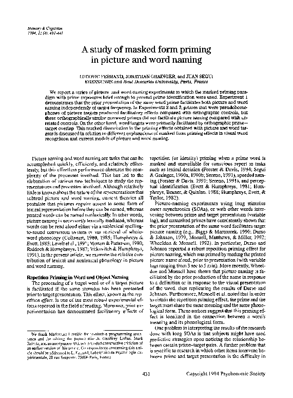(PDF) A study of masked form priming in picture and word naming ...