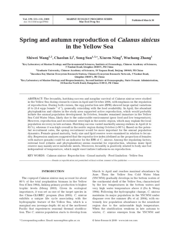 (PDF) Spring and autumn reproduction of Calanus sinicus in the Yellow Sea
