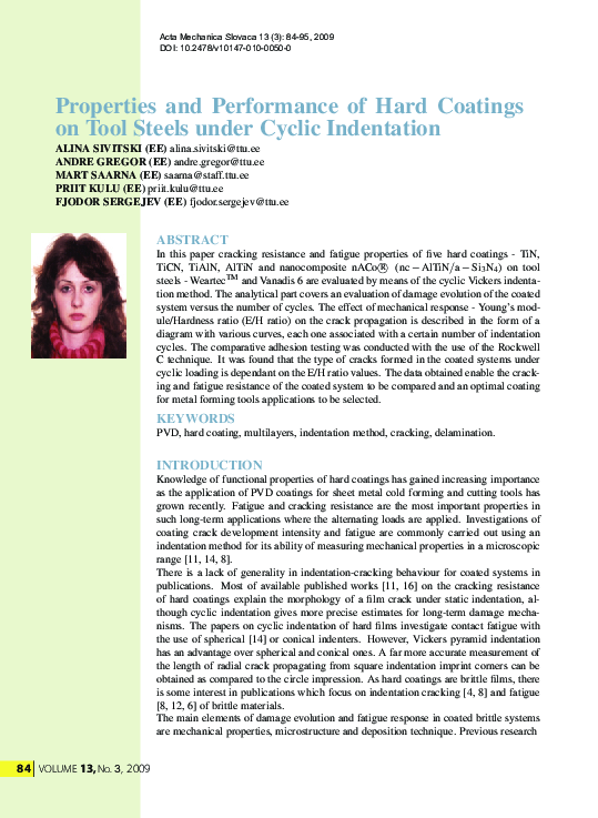 (PDF) Properties and Performance of Hard Coatings on Tool Steels under ...