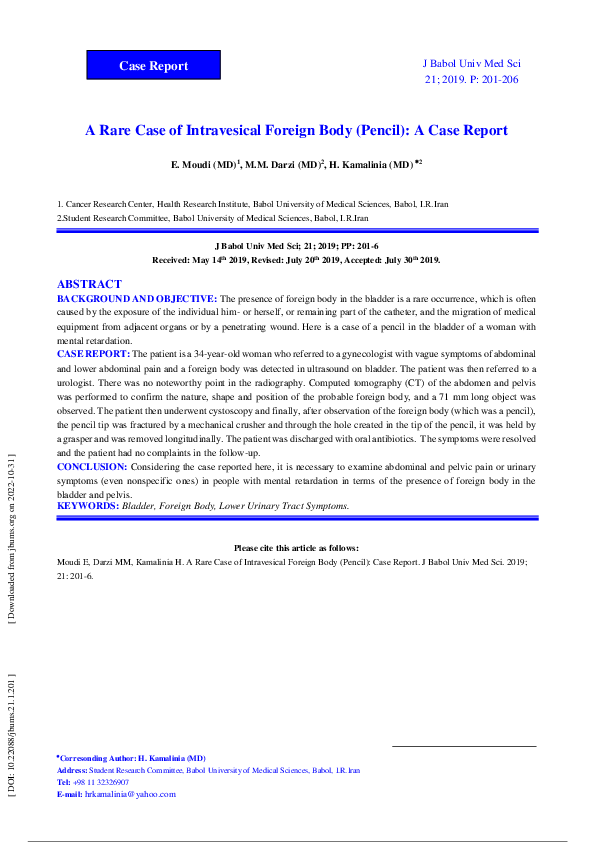 (PDF) A Rare Case of Intravesical Foreign Body (Pencil): A Case Report ...