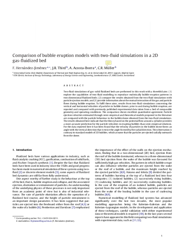 (PDF) Comparison of bubble eruption models with two-fluid simulations in a 2D gas-fluidized bed
