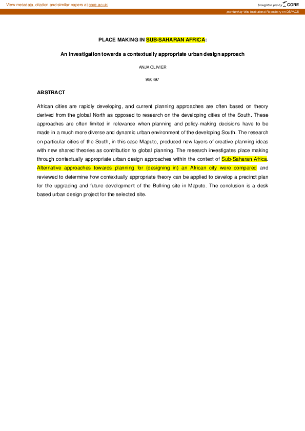 (PDF) Place making in Sub-Saharan Africa: an investigation towards a ...
