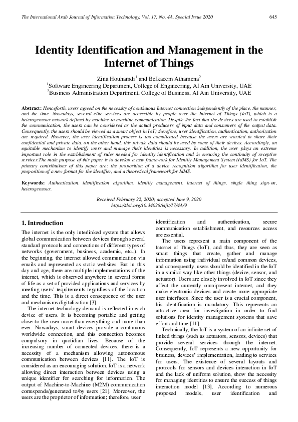 (PDF) Identity identification and management in the internet of things