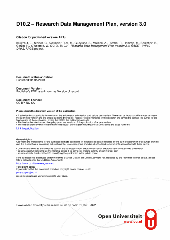 (PDF) D10.2 – Research Data Management Plan, version 3.0: RAGE – WP10 ...