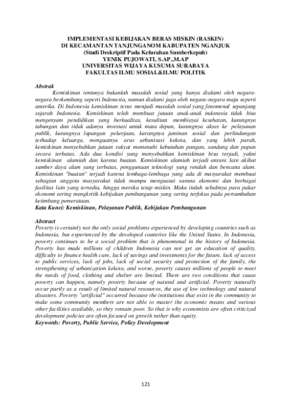 (PDF) IMPLEMENTASI KEBIJAKAN BERAS MISKIN (RASKIN) DI KECAMANTAN ...