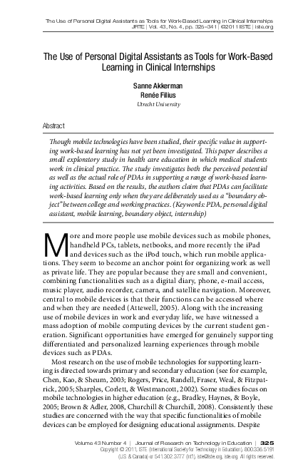 (PDF) The Use of Personal Digital Assistants as Tools for Work-Based ...