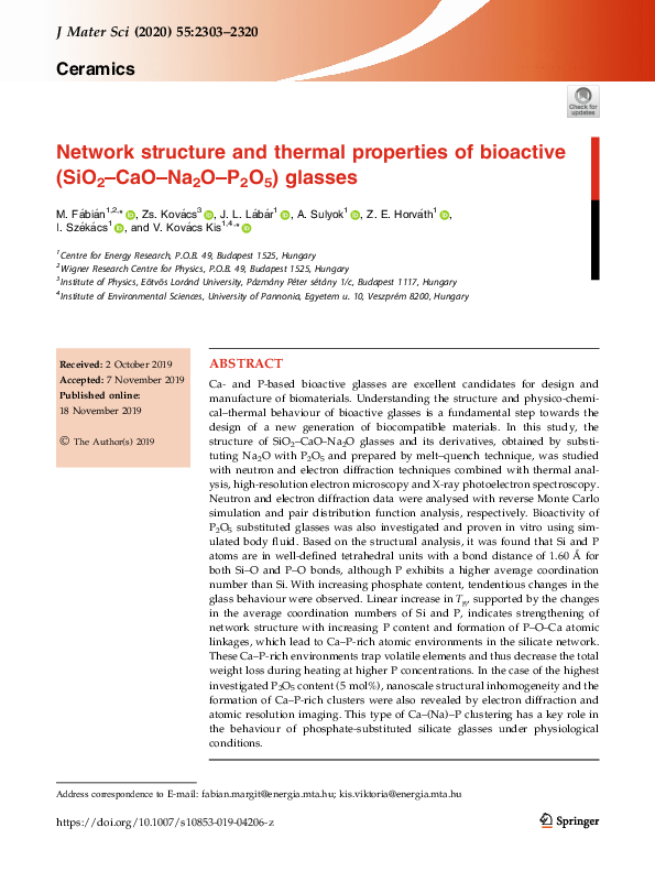(PDF) Network structure and thermal properties of bioactive (SiO2–CaO–Na2O–P2O5) glasses | János ...