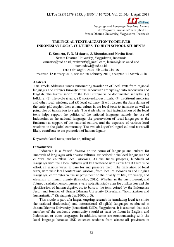 (PDF) Trilingual Textualization to Deliver Indonesian Local Cultures to High School Students ...