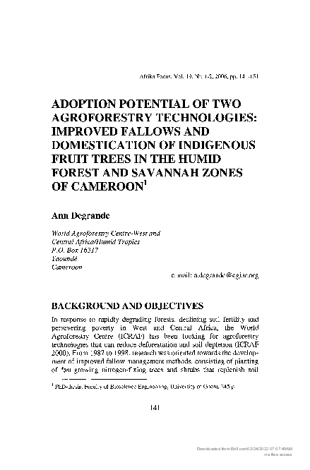 (PDF) Adoption potential of two agroforestry technologies: improved fallows and domestication of ...