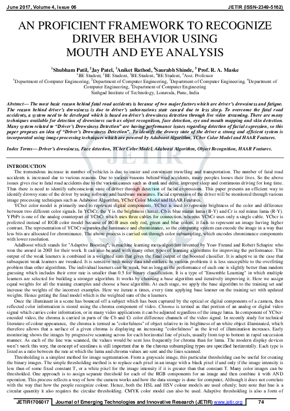 (PDF) An Proficient Framework to recognize Driver behavior using Mouth and Eye Analysis