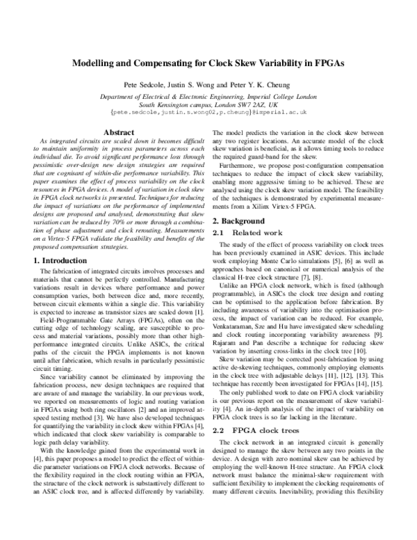 (PDF) Modelling and compensating for clock skew variability in FPGAs | Peter Y K Cheung ...