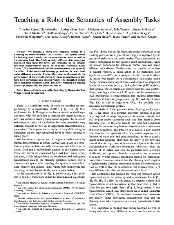 (PDF) Teaching a Robot the Semantics of Assembly Tasks | Thiusius Rajeeth Savarimuthu - Academia.edu