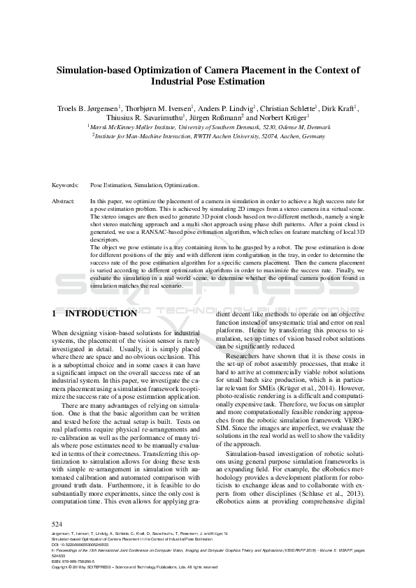Pdf Simulation Based Optimization Of Camera Placement In The Context Of Industrial Pose Estimation