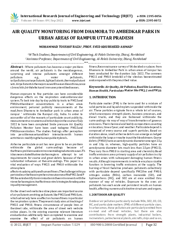 (PDF) AIR QUALITY MONITORING FROM DHAMORA TO AMBEDKAR PARK IN URBAN ...