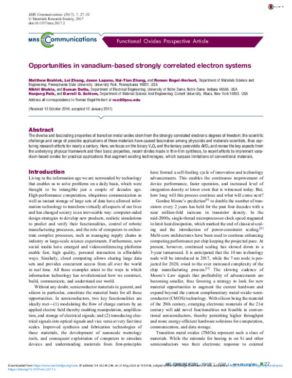 (PDF) Opportunities in vanadium-based strongly correlated electron systems
