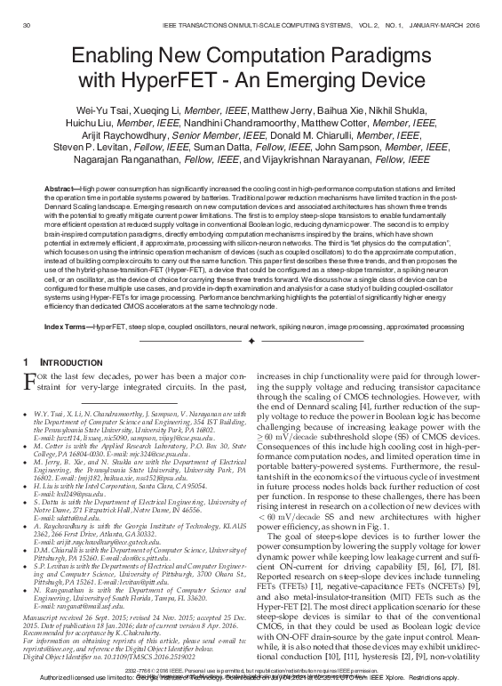 (PDF) Enabling New Computation Paradigms with HyperFET - an Emerging Device