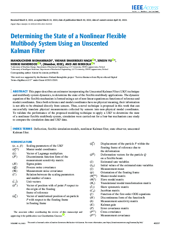 (PDF) Determining the State of a Nonlinear Flexible Multibody System Using an Unscented Kalman ...