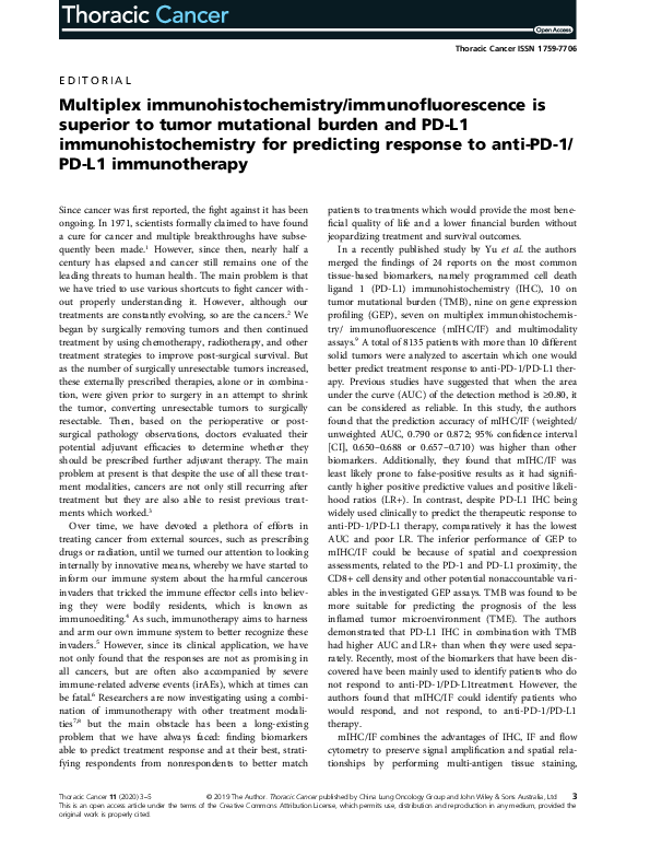 (PDF) Multiplex immunohistochemistry/immunofluorescence is superior to tumor mutational burden ...