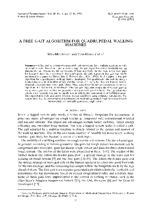 (PDF) A free gait algorithm for quadrupedal walking machines