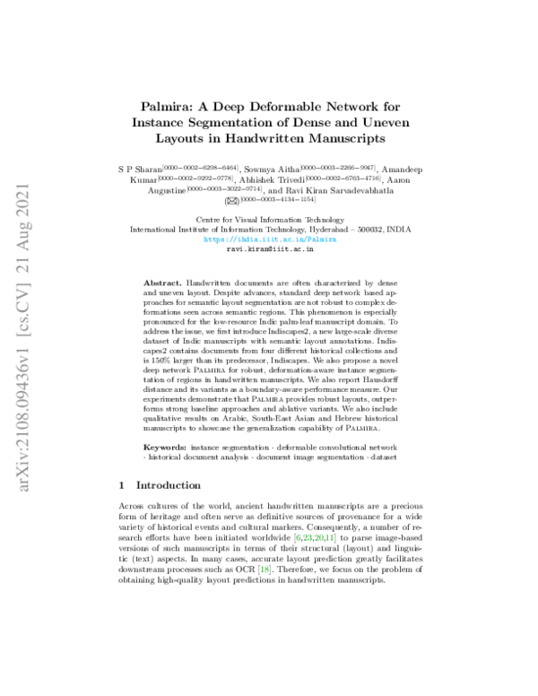 Pdf Palmira A Deep Deformable Network For Instance Segmentation Of Dense And Uneven Layouts