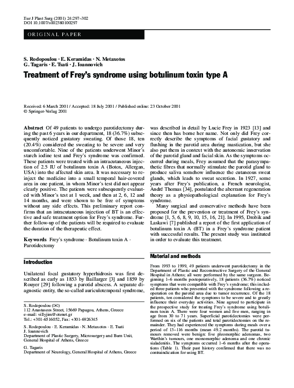 (PDF) Treatment of Frey’s syndrome using botulinum toxin type A