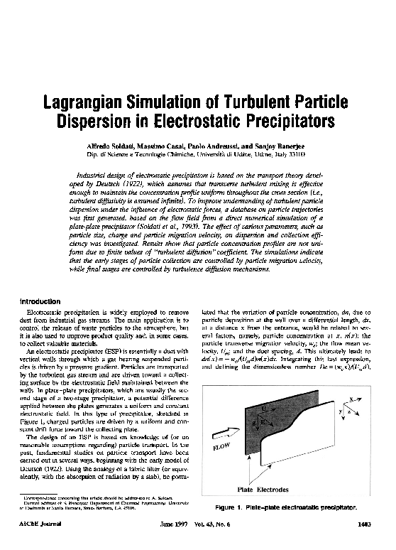 (PDF) Lagrangian simulation of turbulent particle dispersion in electrostatic precipitators