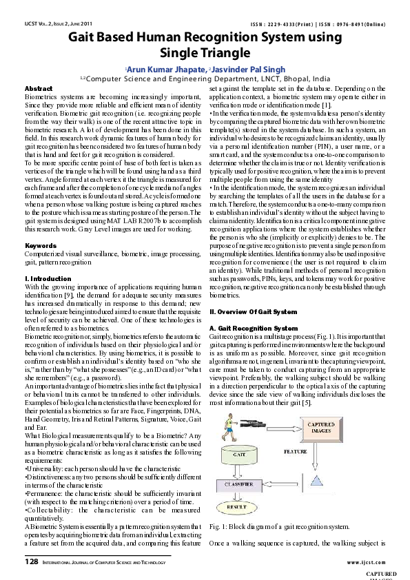 (PDF) Gait Based Human Recognition System using Single Triangle