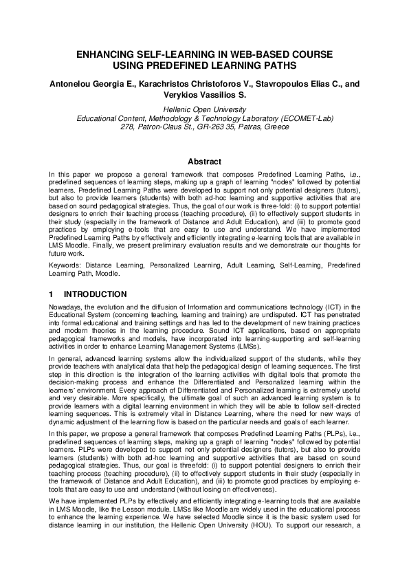 (PDF) Enhancing Self-Learning in Web-Based Course Using Predefined Learning Paths