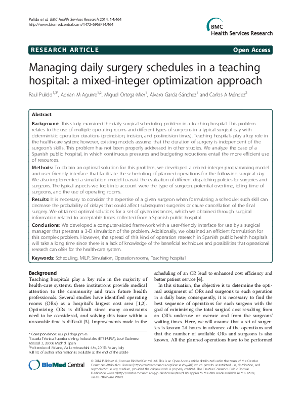 (PDF) Managing daily surgery schedules in a teaching hospital: a mixed ...